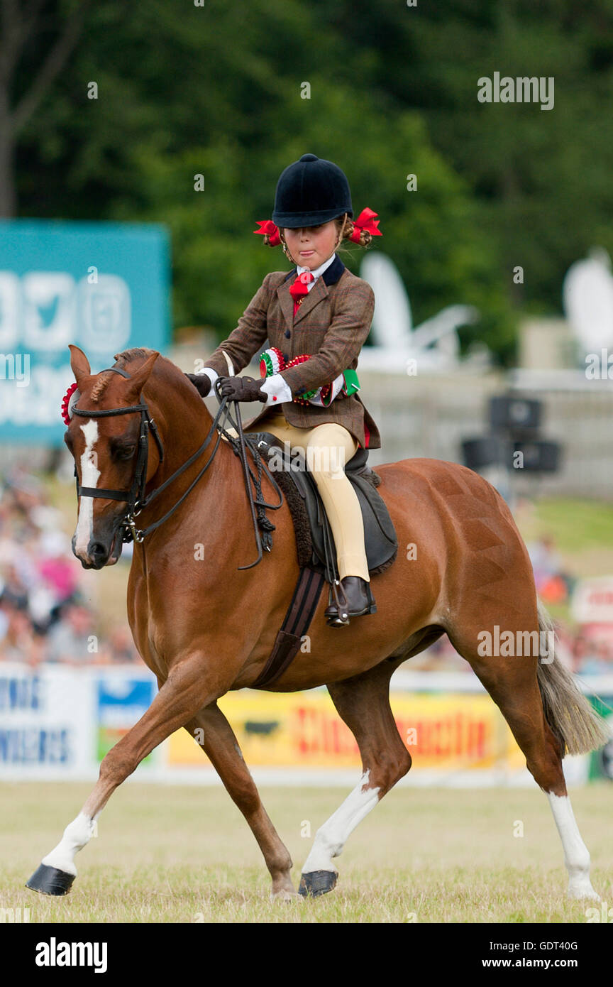 Llanelwedd, Powys, UK. 21st July 2016. 11-year-old Libby Grota rides ...