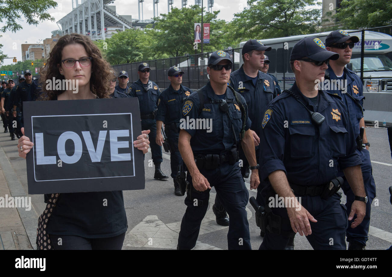 July 21, 2016 - Cleveland, Ohio, USA - Britt Davis, let, holds a 'Love ...