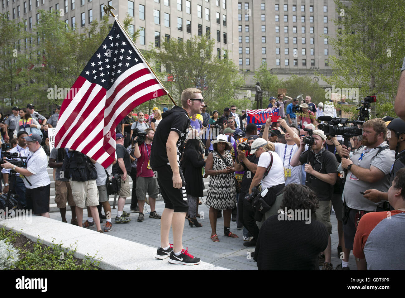 Cleveland, Ohio, USA. 21st July, 2016. Protestors in Public Square on ...