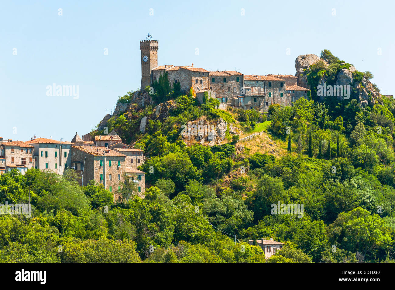 village Roccatederighi, stone houses on a hill, commune of Roccastrada ...