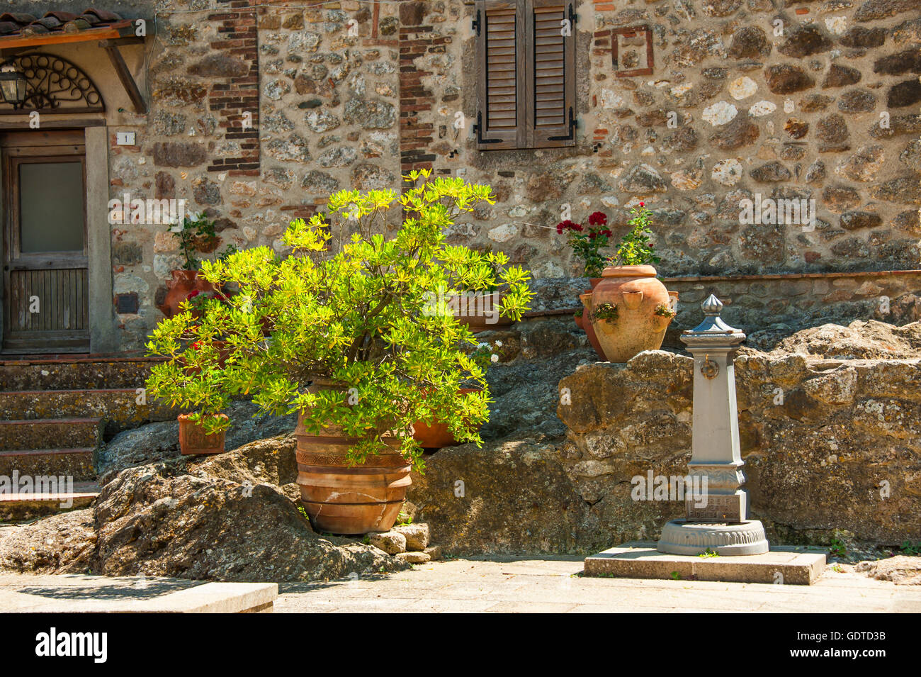 village Roccatederighi, stone houses on a hill, commune of Roccastrada ...