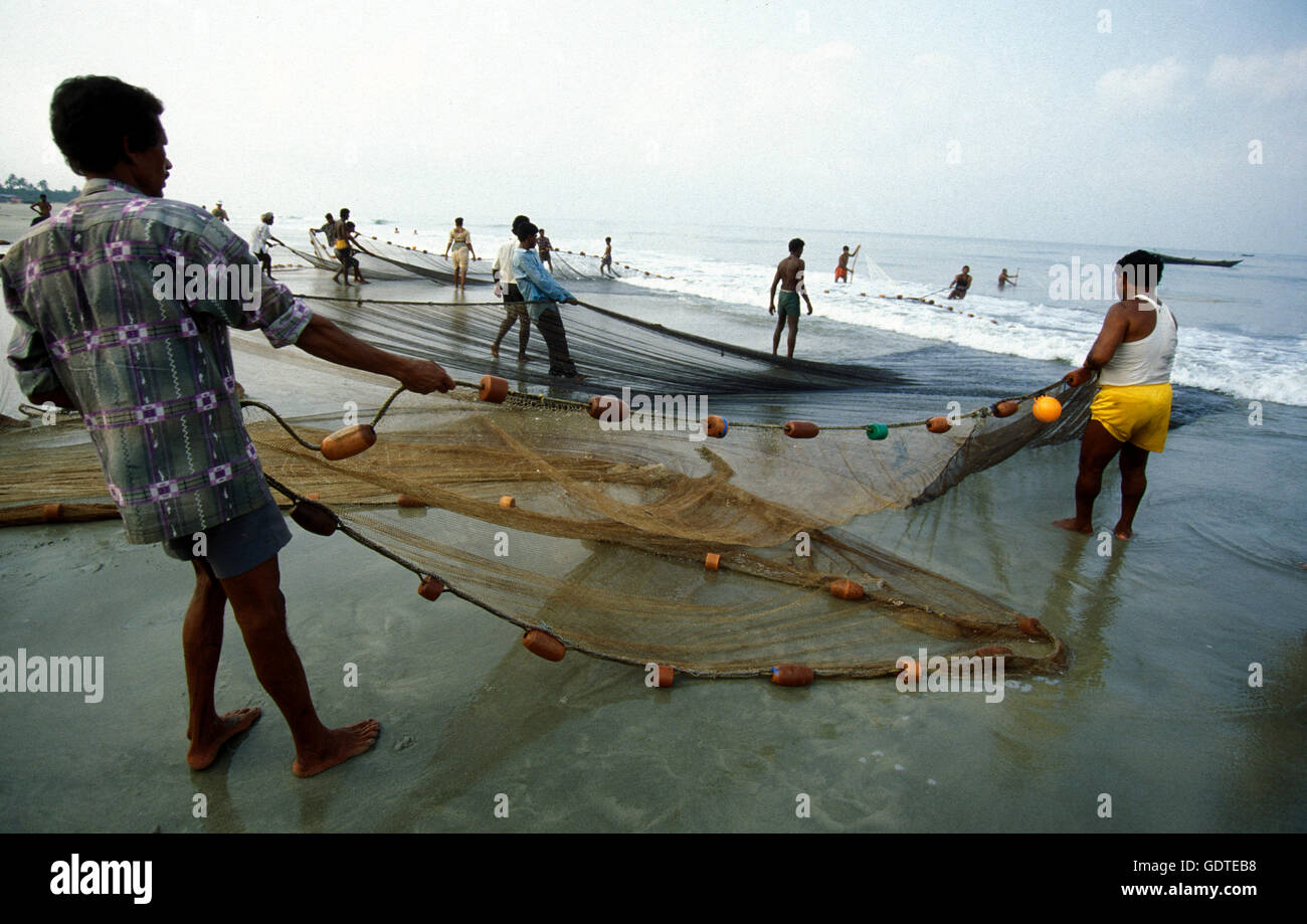 Fishing men at the beach of Colva in the Province Goa in India Stock ...