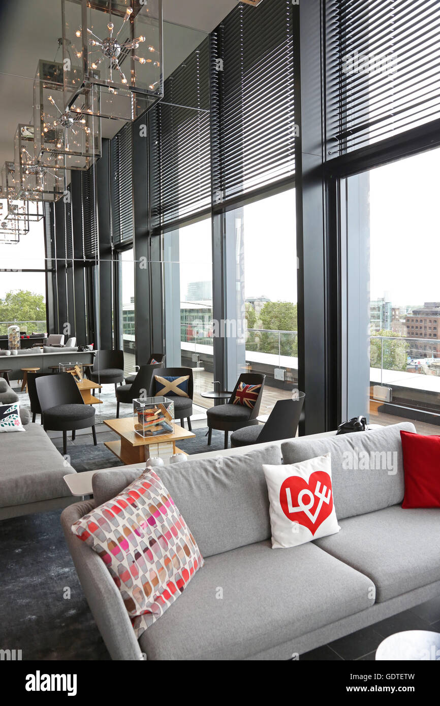 Top floor lounge area the new Citizen M Hotel at Tower Hill in the City ...