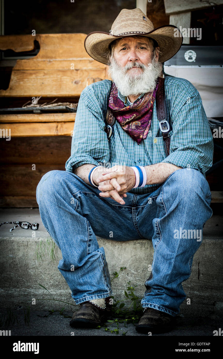 cowboy,rancher sitting on his porch! Stock Photo - Alamy