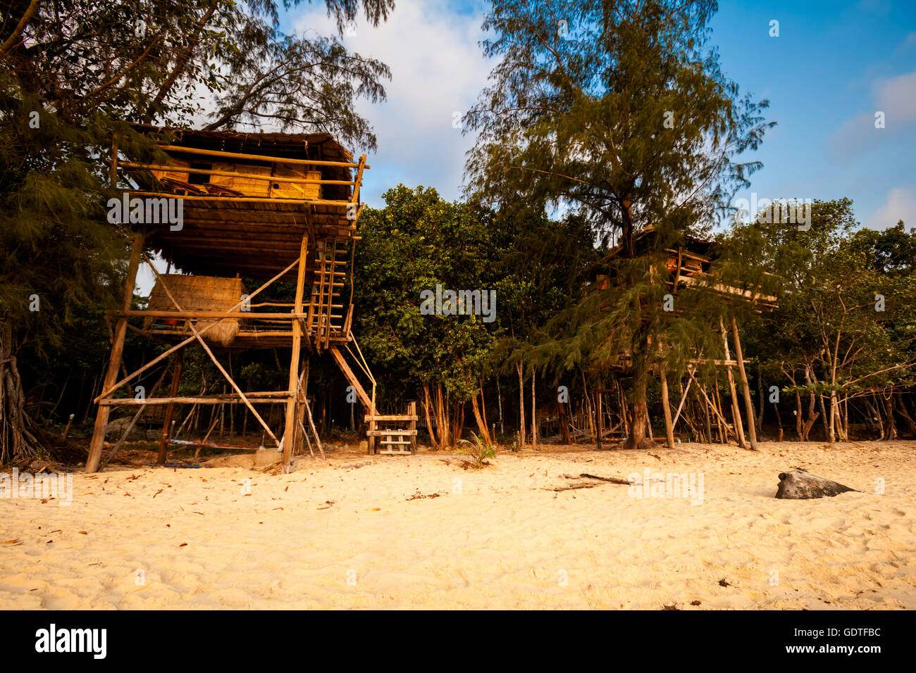 Summer tropical treehouse on island Koh Rong in Cambodia. Landscape of ...