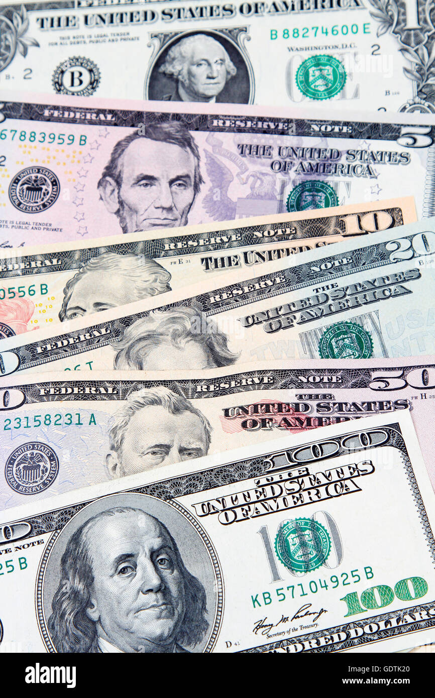 Closeup of assorted American banknotes Stock Photo - Alamy