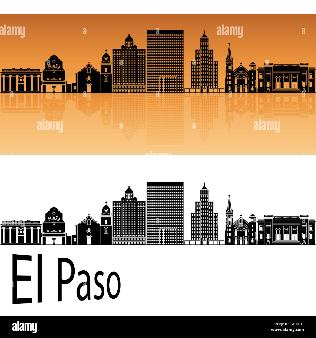 El Paso skyline in orange background in editable vector file Stock ...