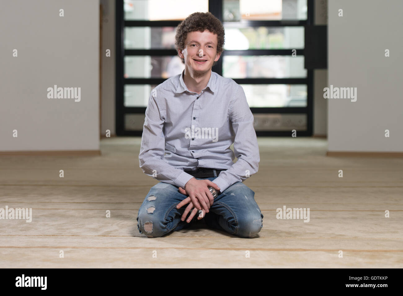 Portrait Of A White Muslim Man With Afro Lock Hair Curly Is Praying In ...