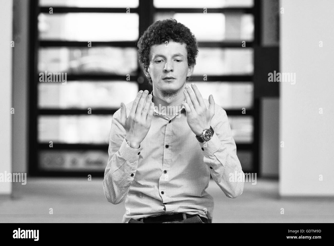 Humble White Muslim Man Is Praying In The Mosque - Afro Lock Hair Curly ...