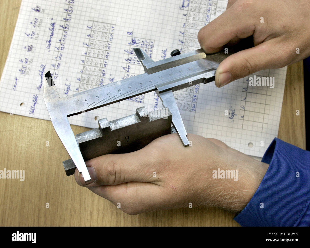 Apprentice with vernier caliper Stock Photo - Alamy