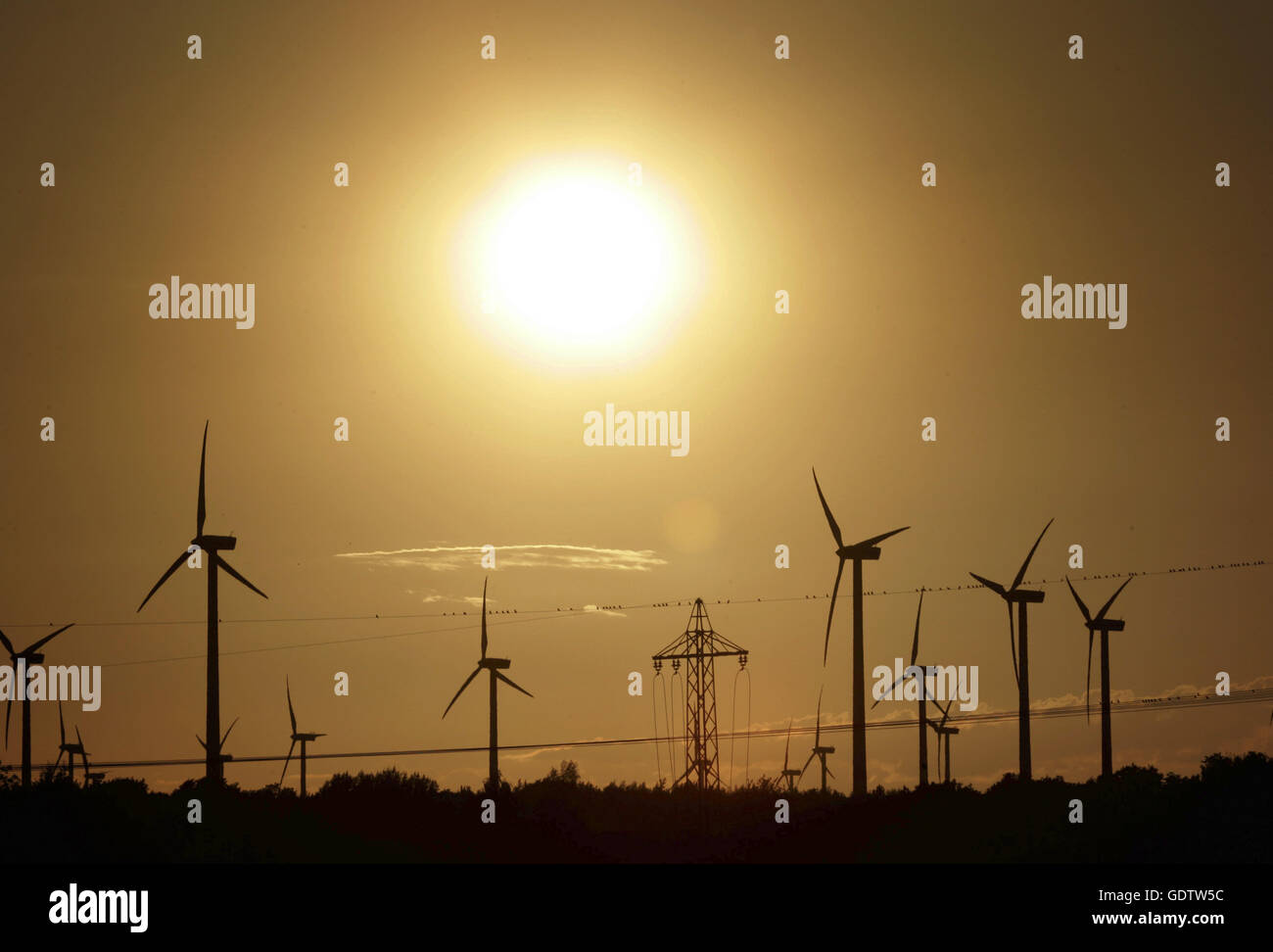 Wind power installation at sunset Stock Photo - Alamy