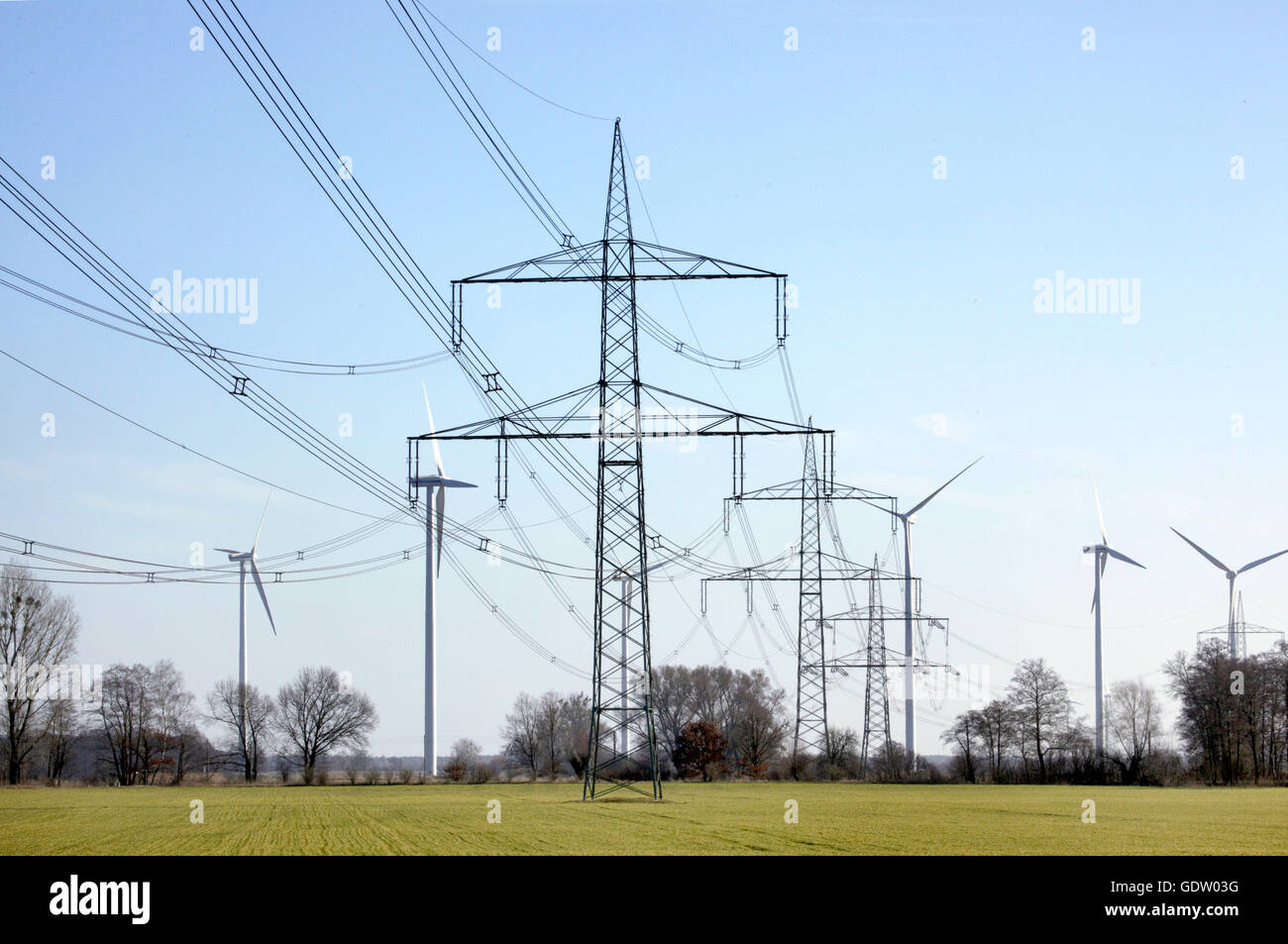 04 03 13 power lines in a wind farm hi-res stock photography and images ...