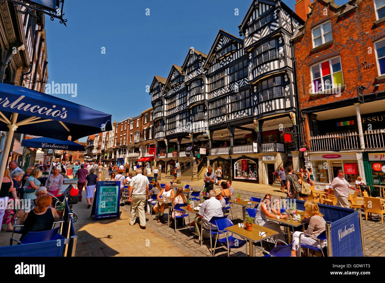Bridge Street with the Grosvenor Shopping Centre at Chester city centre ...