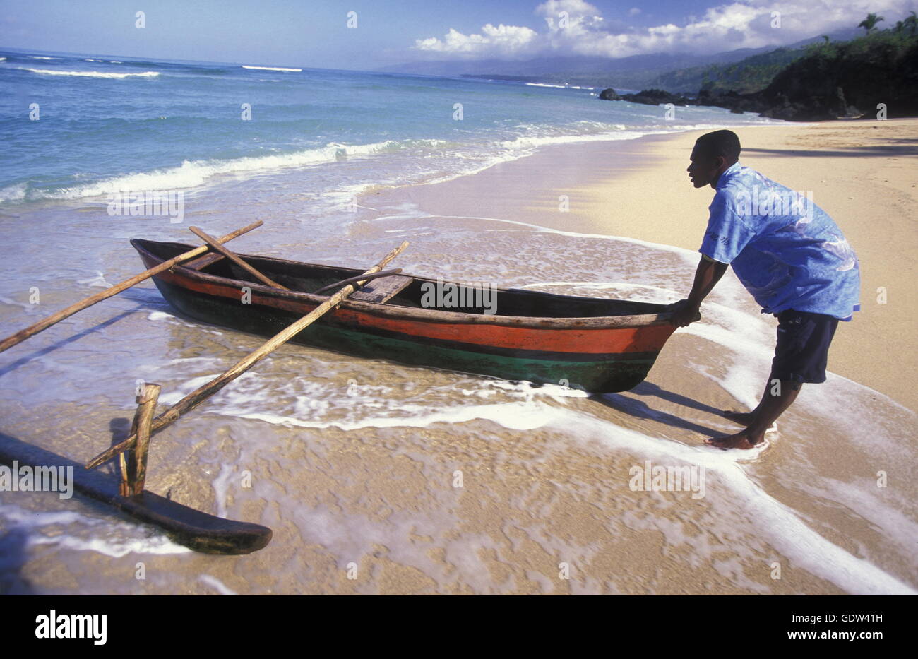 the beach of the village Moya on the Island of Anjouan on the Comoros ...