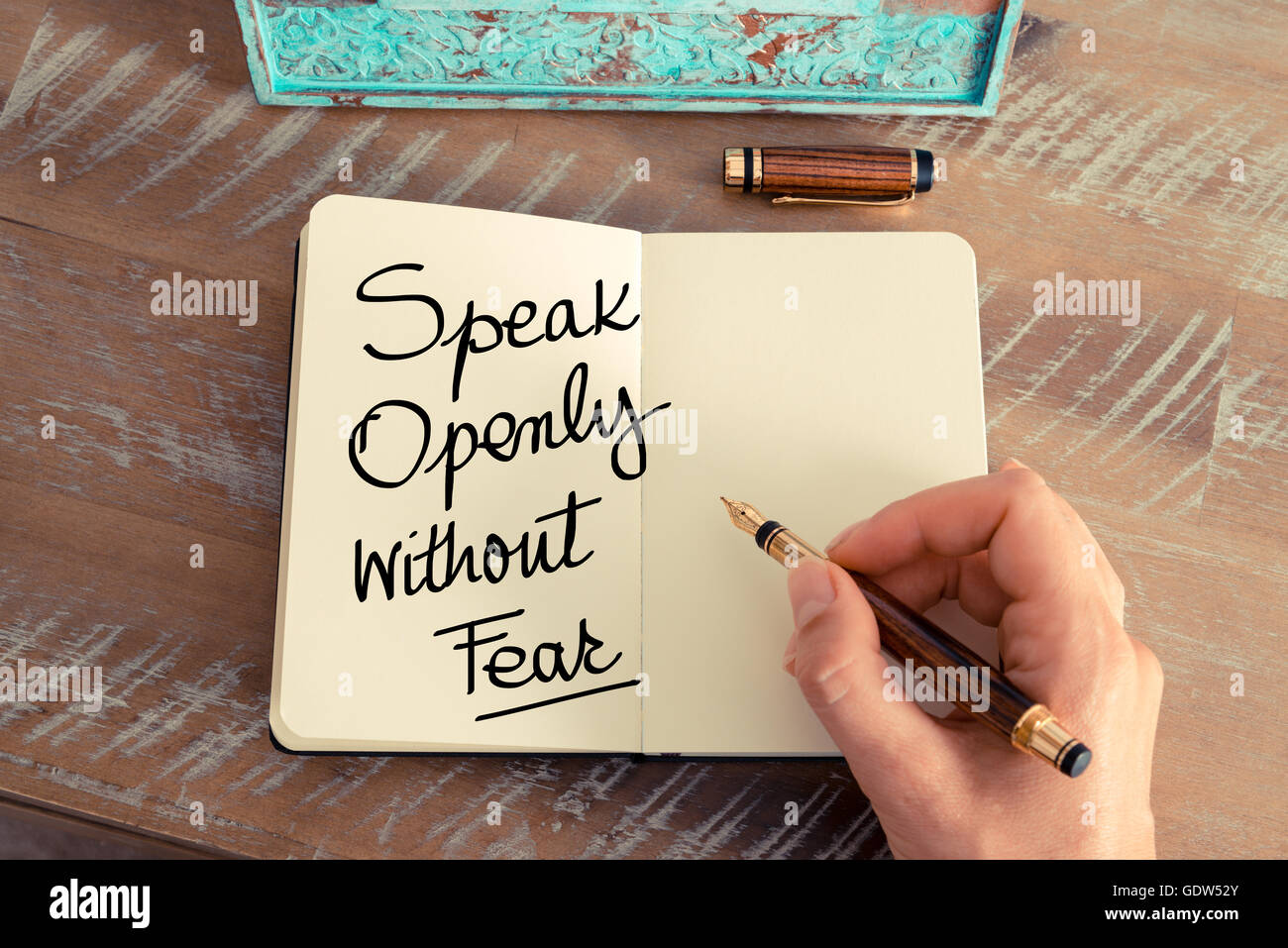 Handwritten text Speak Openly Without Fear as concept image. Retro ...