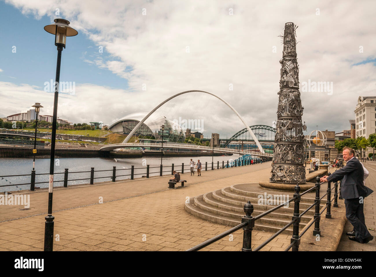 A view of the Newcastle Quayside featuring the Blacksmiths Needle and ...