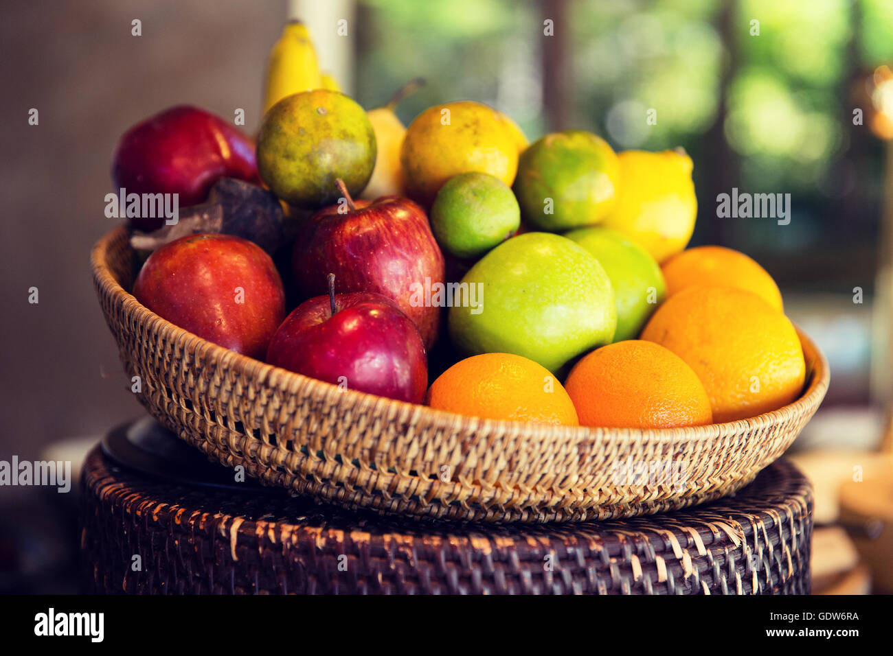 basket of fresh ripe juicy fruits at kitchen Stock Photo - Alamy