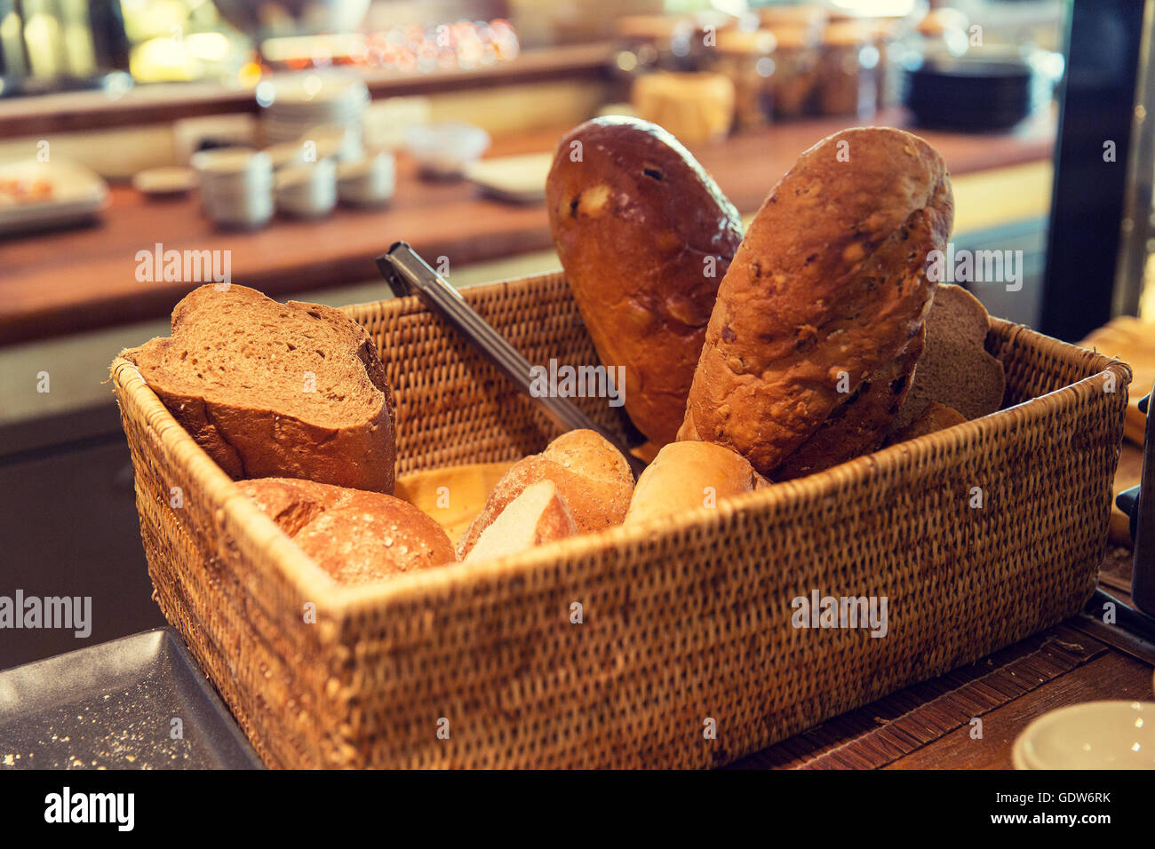 basket with bread at restaurant Stock Photo - Alamy