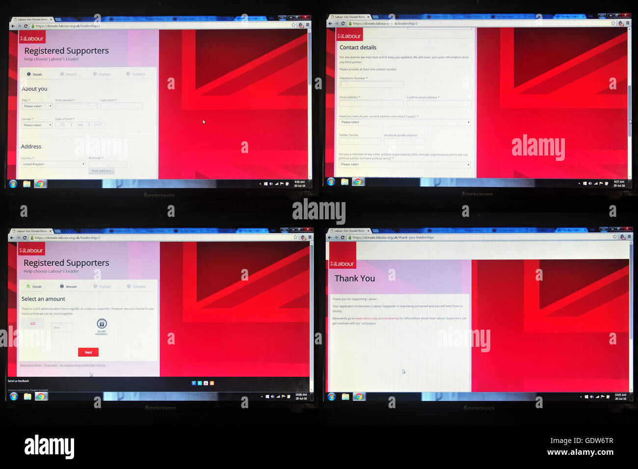 A set of computer screens showing the process of joining the Labour ...