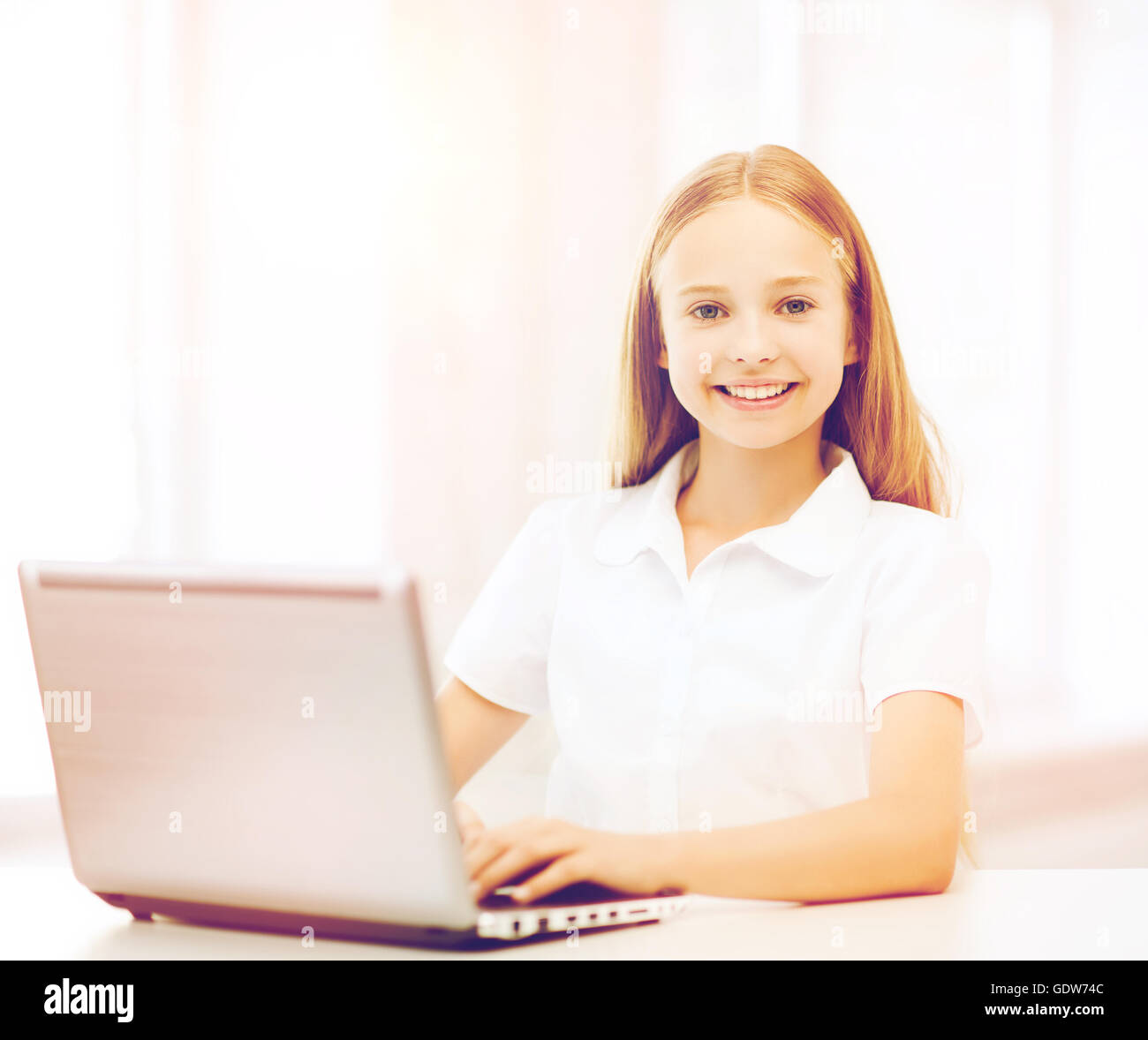 girl with laptop pc at school Stock Photo - Alamy