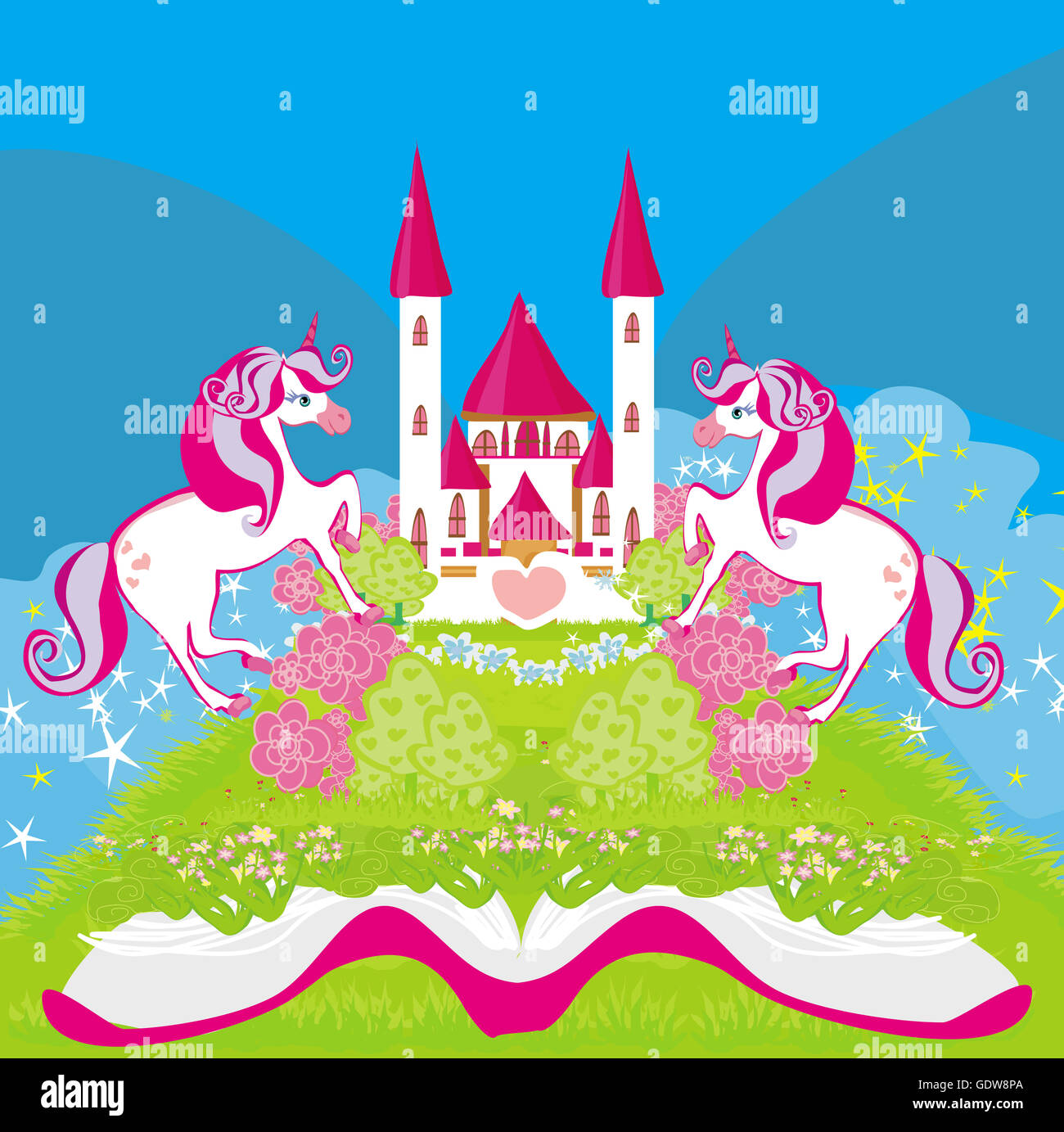 fairy castle appearing from the book Stock Photo - Alamy