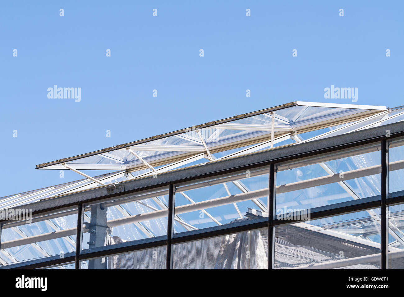 greenhouse in garden with open windows for ventilation Stock Photo - Alamy