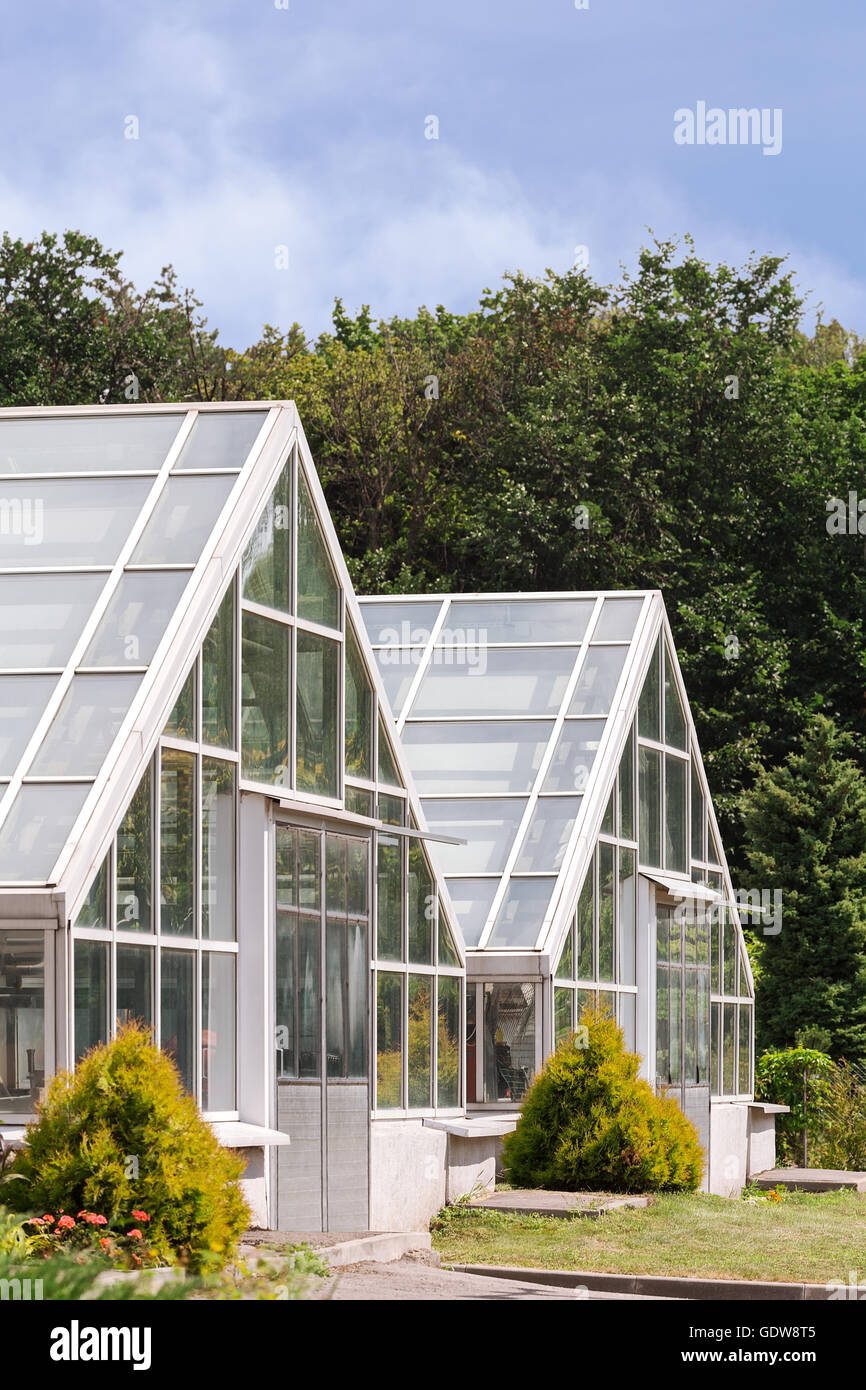 side view of small greenhouse in botanical garden Stock Photo - Alamy