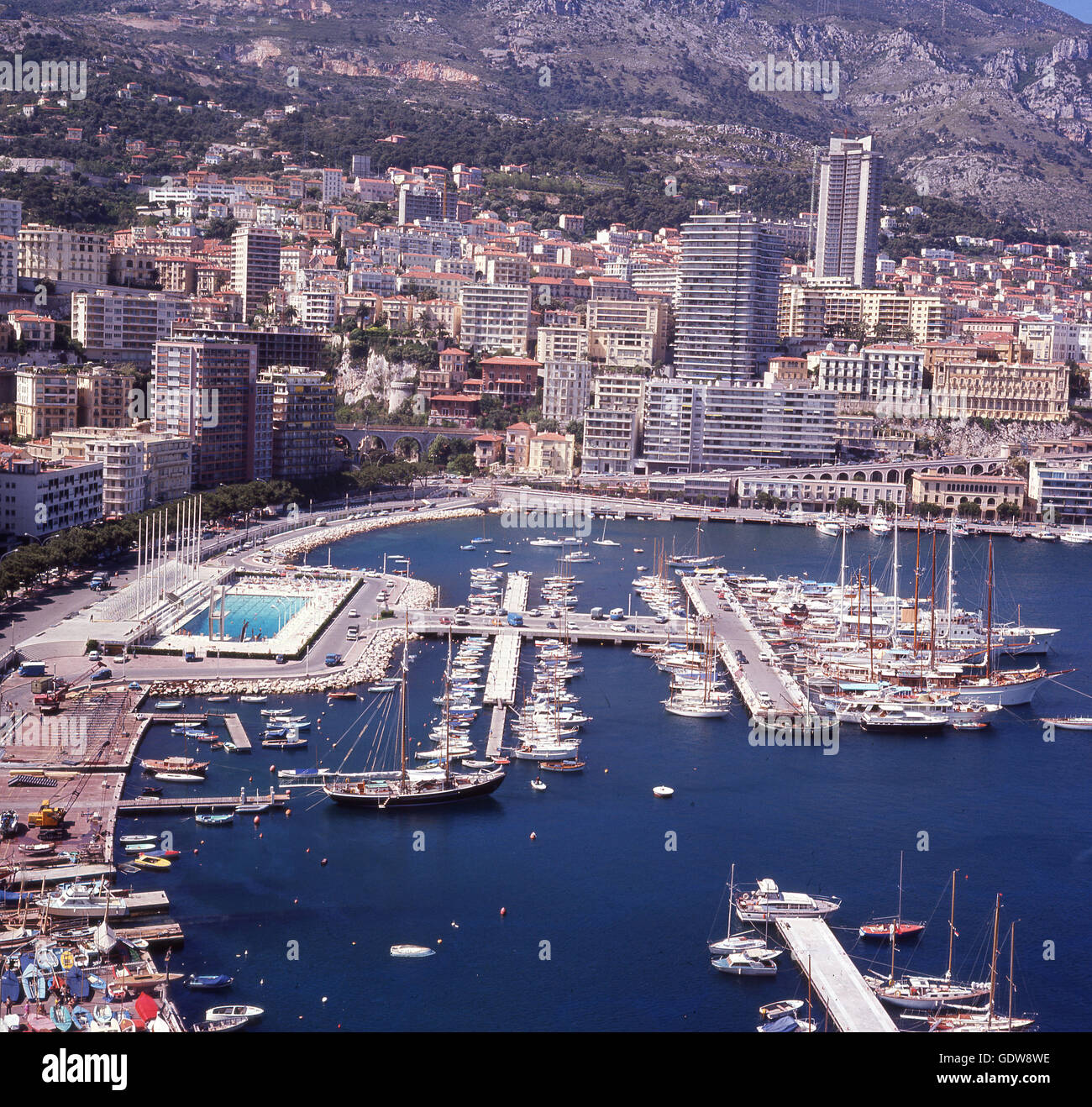 1960s, view of Hercules Port area in Monaco, a natural bay and deep ...