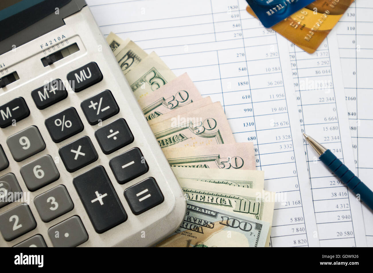 Top view banknotes calculator hi-res stock photography and images - Alamy