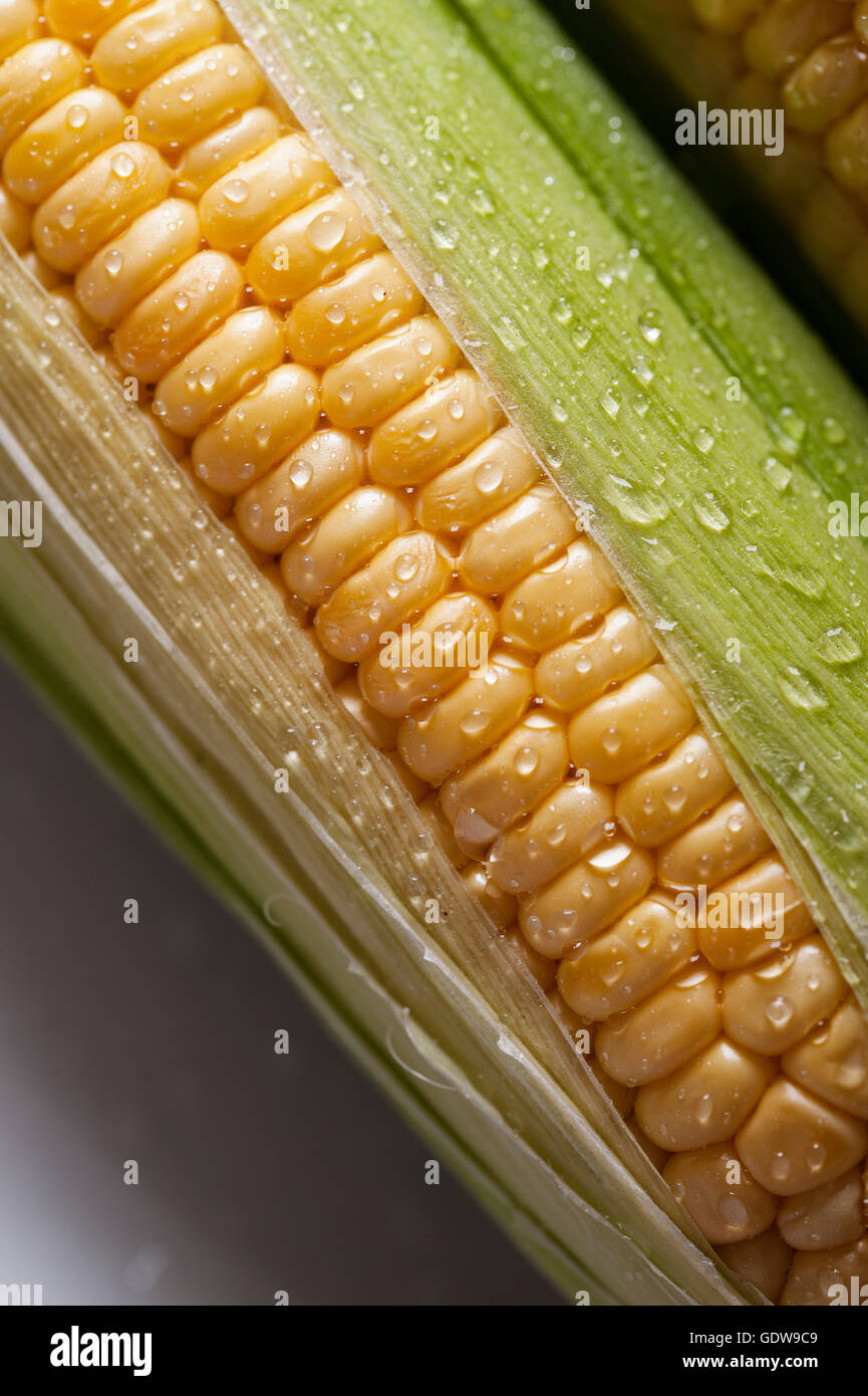 Raw corn on a wood table Stock Photo - Alamy