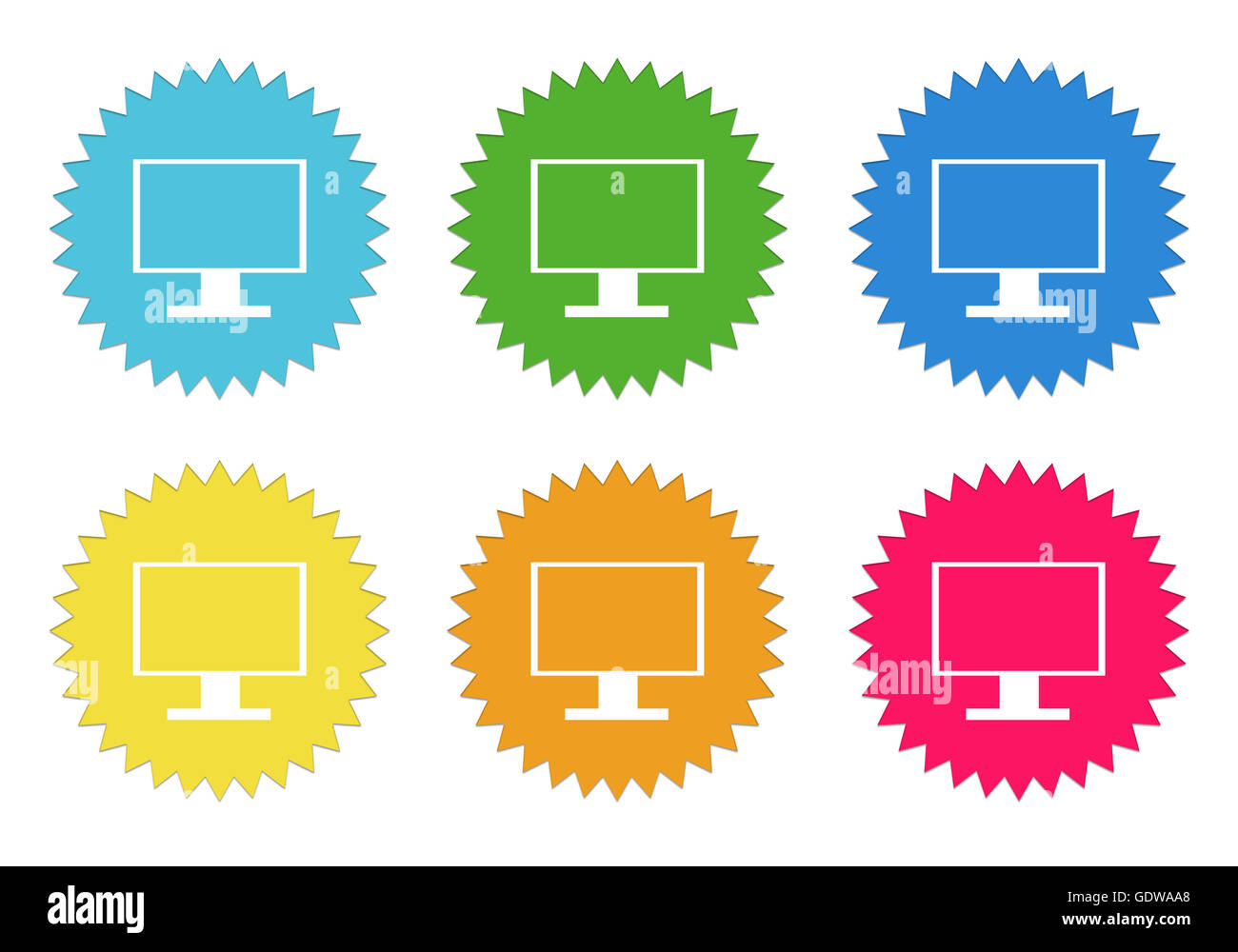 Set of colorful stickers icons with tv screen of computer monitor ...