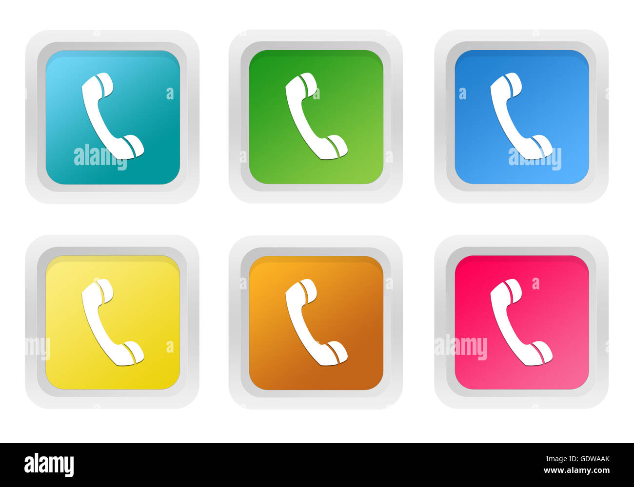 Set of squared colorful buttons with phone symbol in blue, green ...