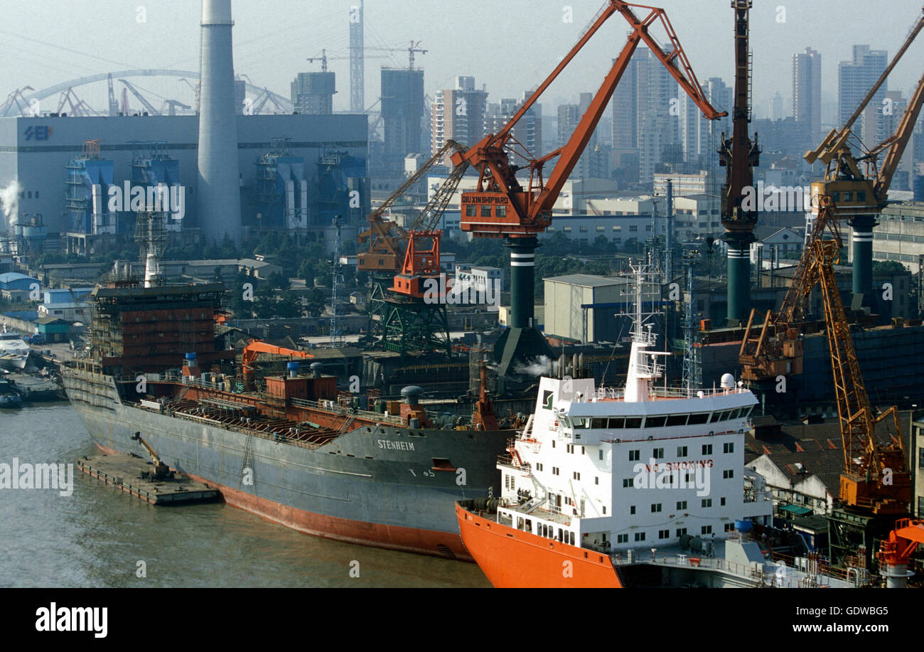 the harbour on the river in the City of Shanghai in china in east asia ...
