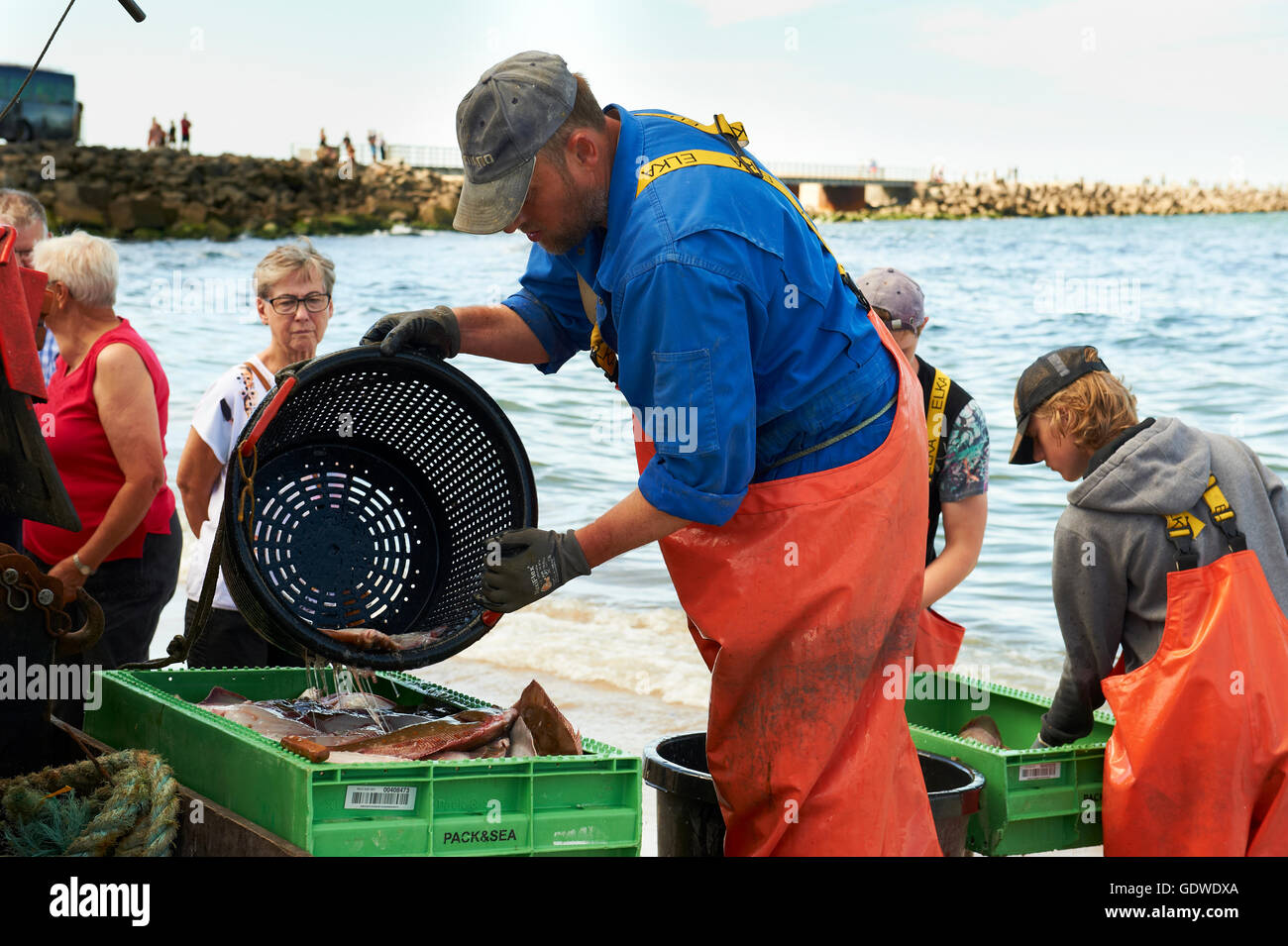 Fishermen selling their catch on the beach - Nr. Vorupoer (Nr. Vorupør ...