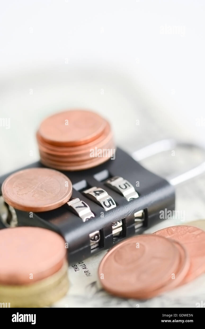 Secure your savings concept with cipher lock and money Stock Photo - Alamy