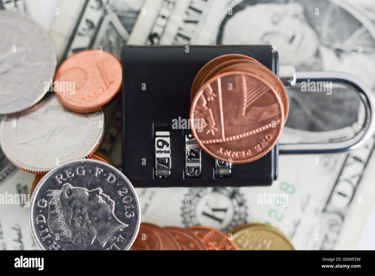 Secure your savings concept with cipher lock and money Stock Photo - Alamy