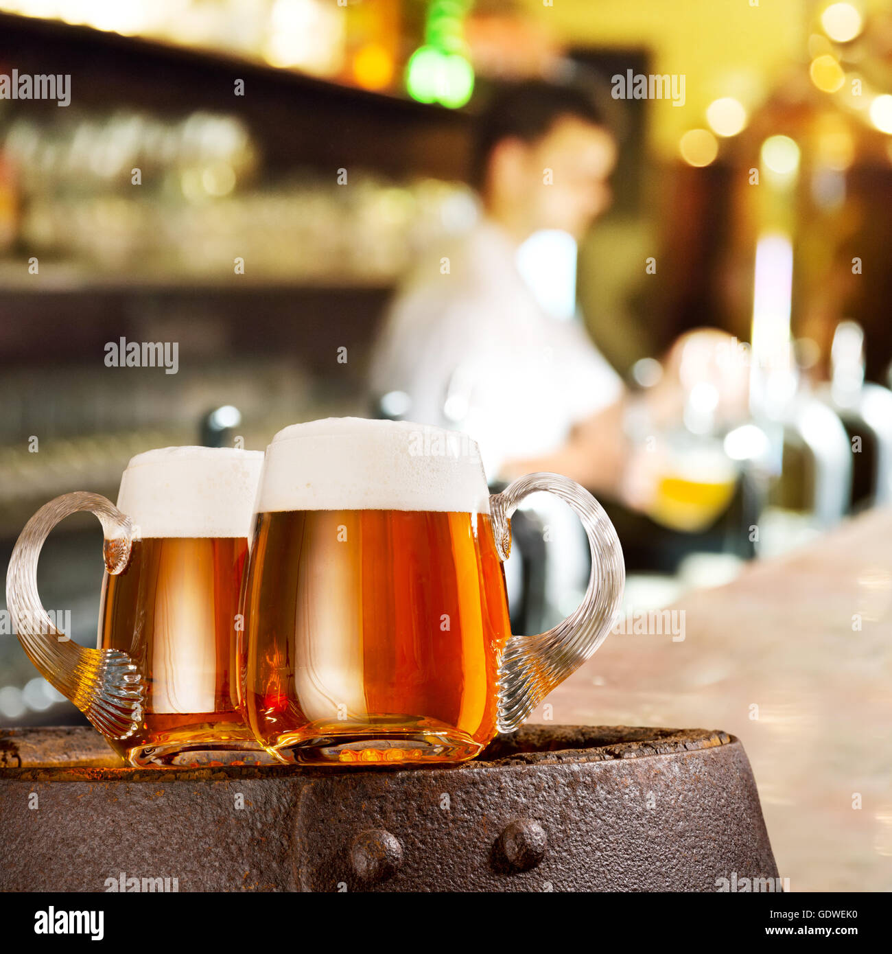 Beer glass pub detail closeup wooden restaurant hi-res stock ...