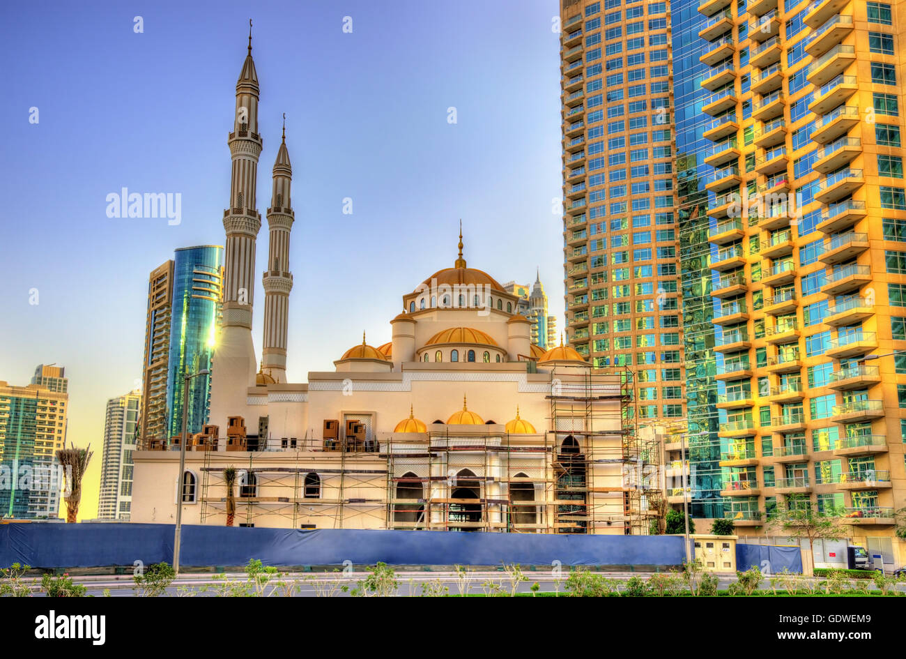Mosque under construction in Dubai Marina district, UAE Stock Photo - Alamy