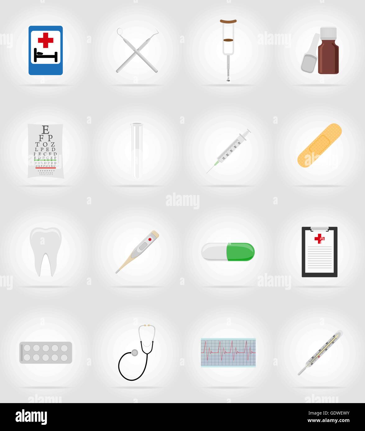 medical objects and equipment flat icons illustration isolated on ...