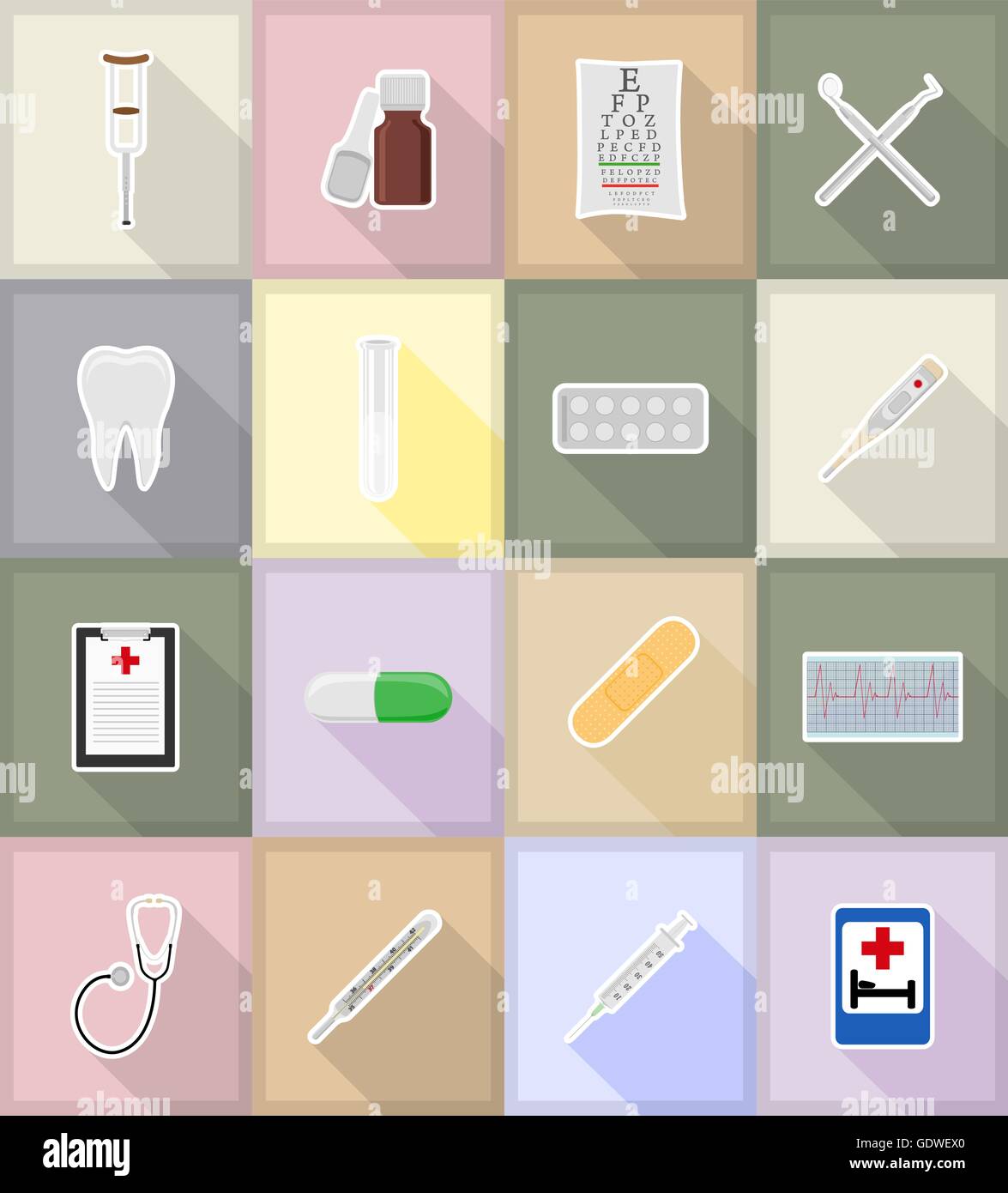 medical objects and equipment flat icons illustration isolated on ...