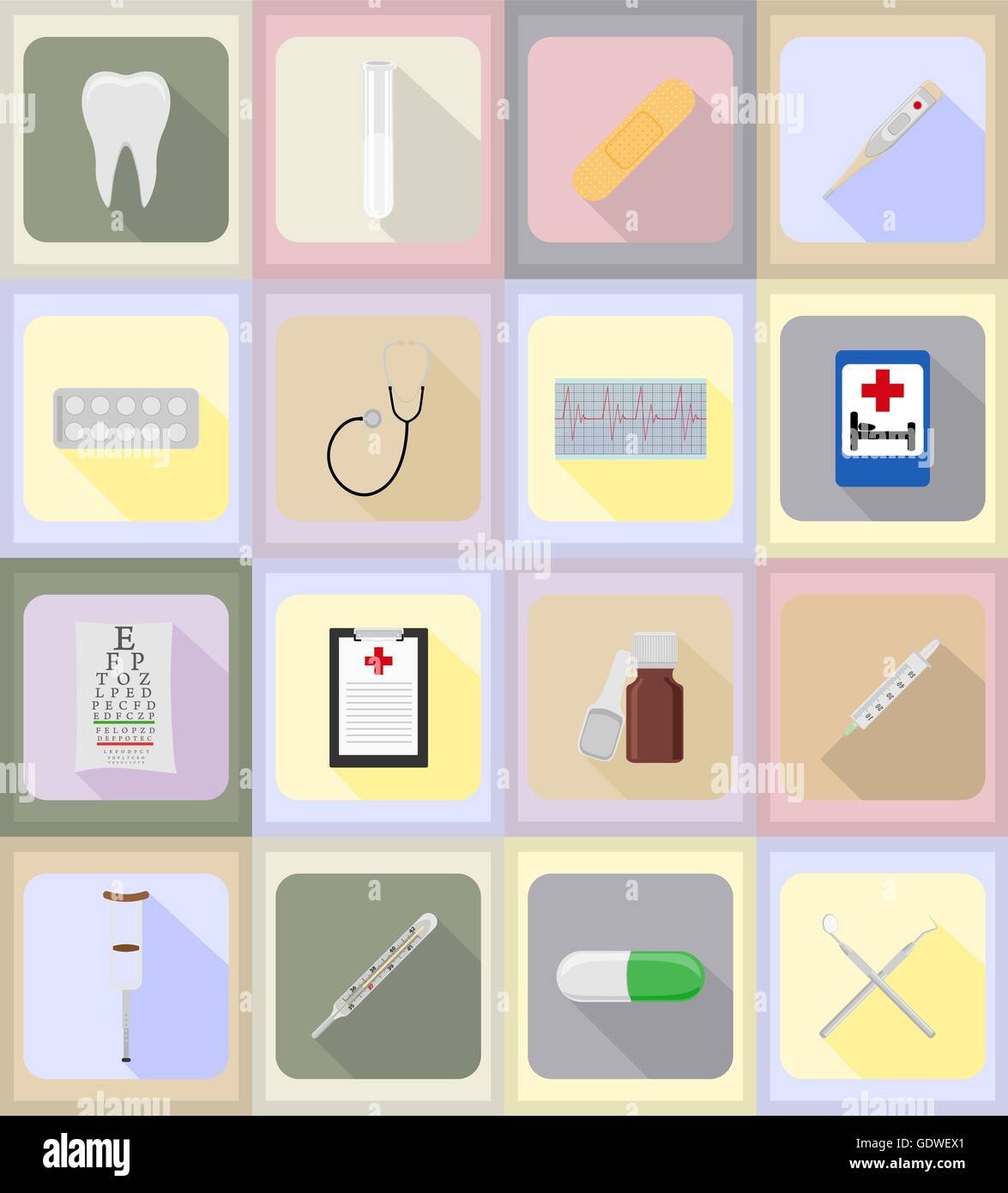 medical objects and equipment flat icons illustration isolated on ...
