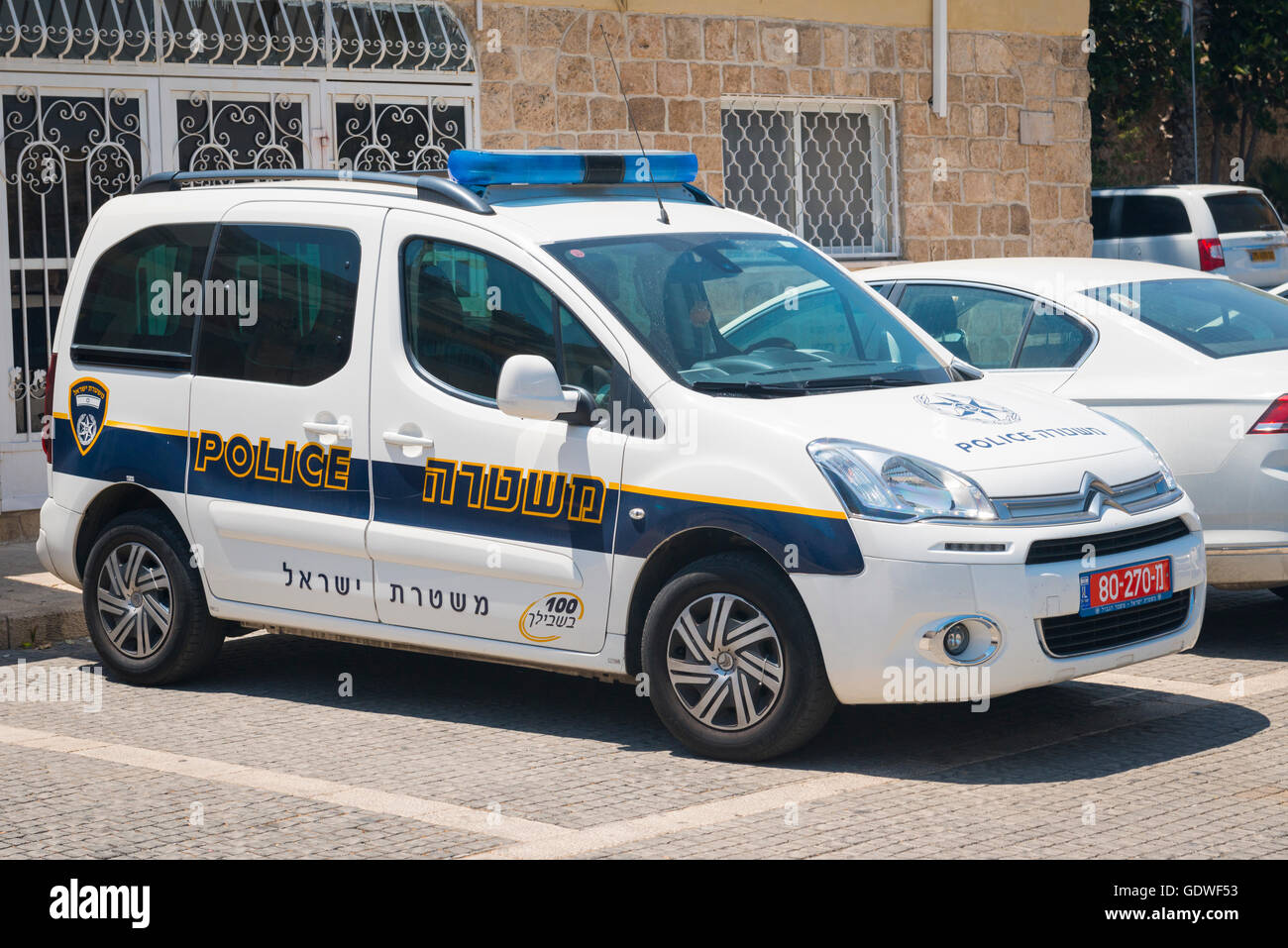 Israel Akko Acre Old City Town police car Citroen Stock Photo - Alamy