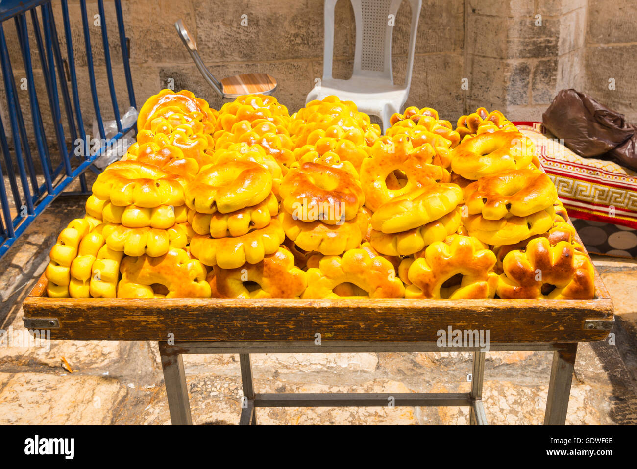 Israel Jerusalem Old City street vendor stall buns bun roll rolls sweet ...