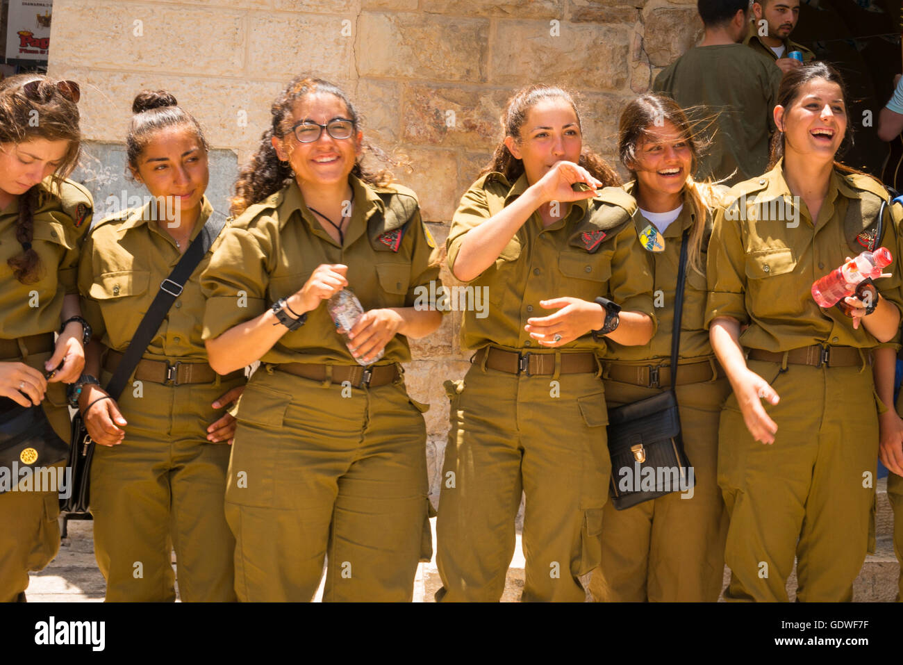 Israel Jerusalem Old City Jewish Quarter group young female soldiers on ...