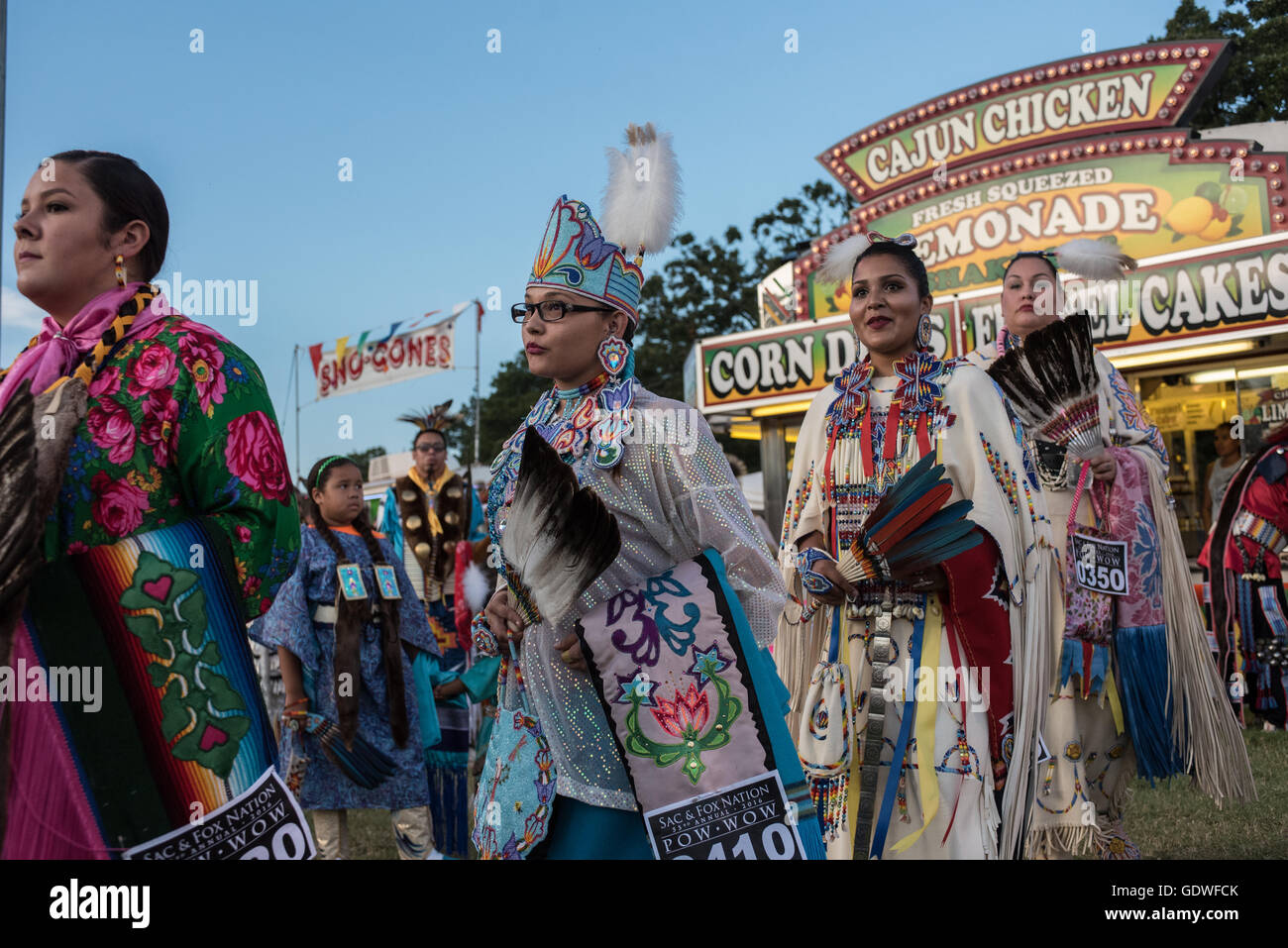 Native American women dancers performing during Sac & Fox nation Pow ...