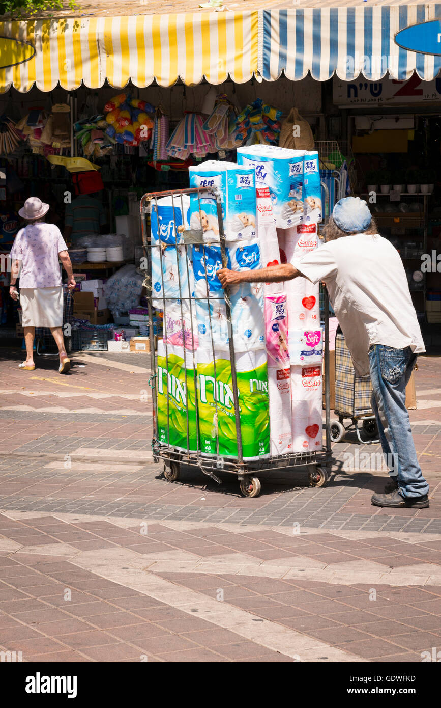 Israel Netanya market typical street scene toilet paper delivery Stock ...