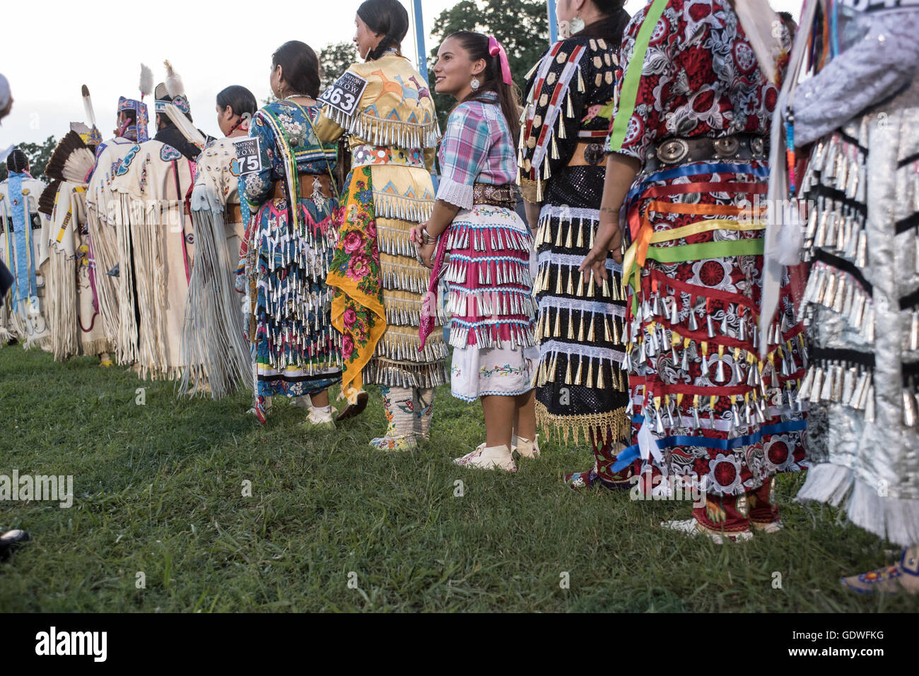 Native American women dancers in jingle dress during Sac & Fox nation ...