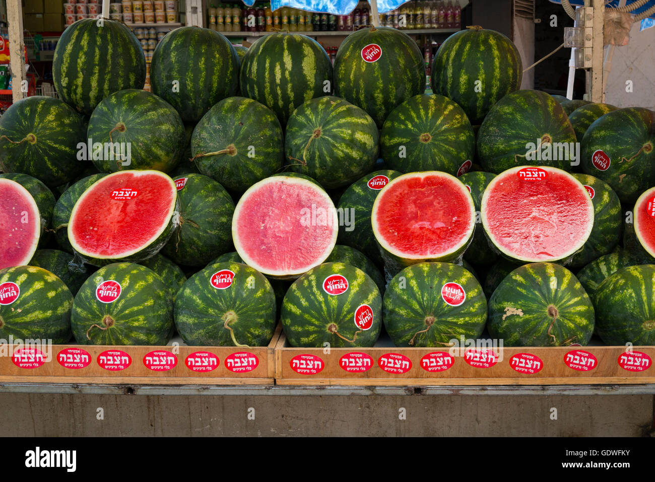 Israel Netanya market typical water melon stall Stock Photo - Alamy