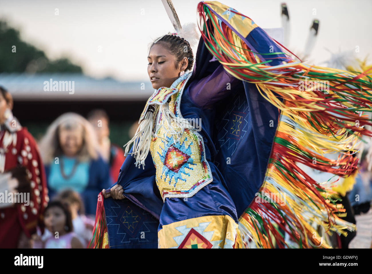 Native American woman performing grass dance during Sac & Fox nation ...