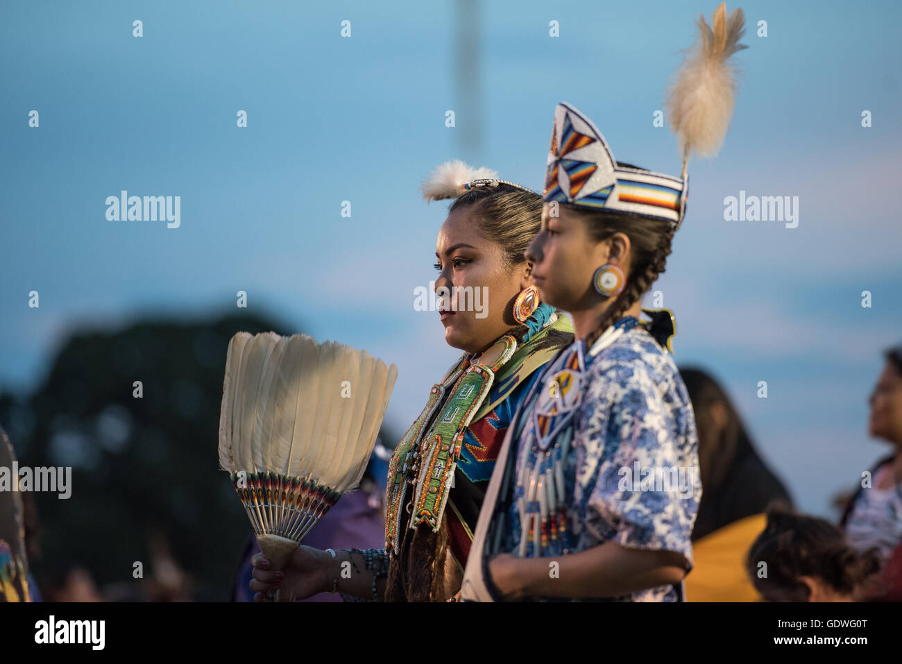 Native American women dancers performing during Sac & Fox nation Pow ...